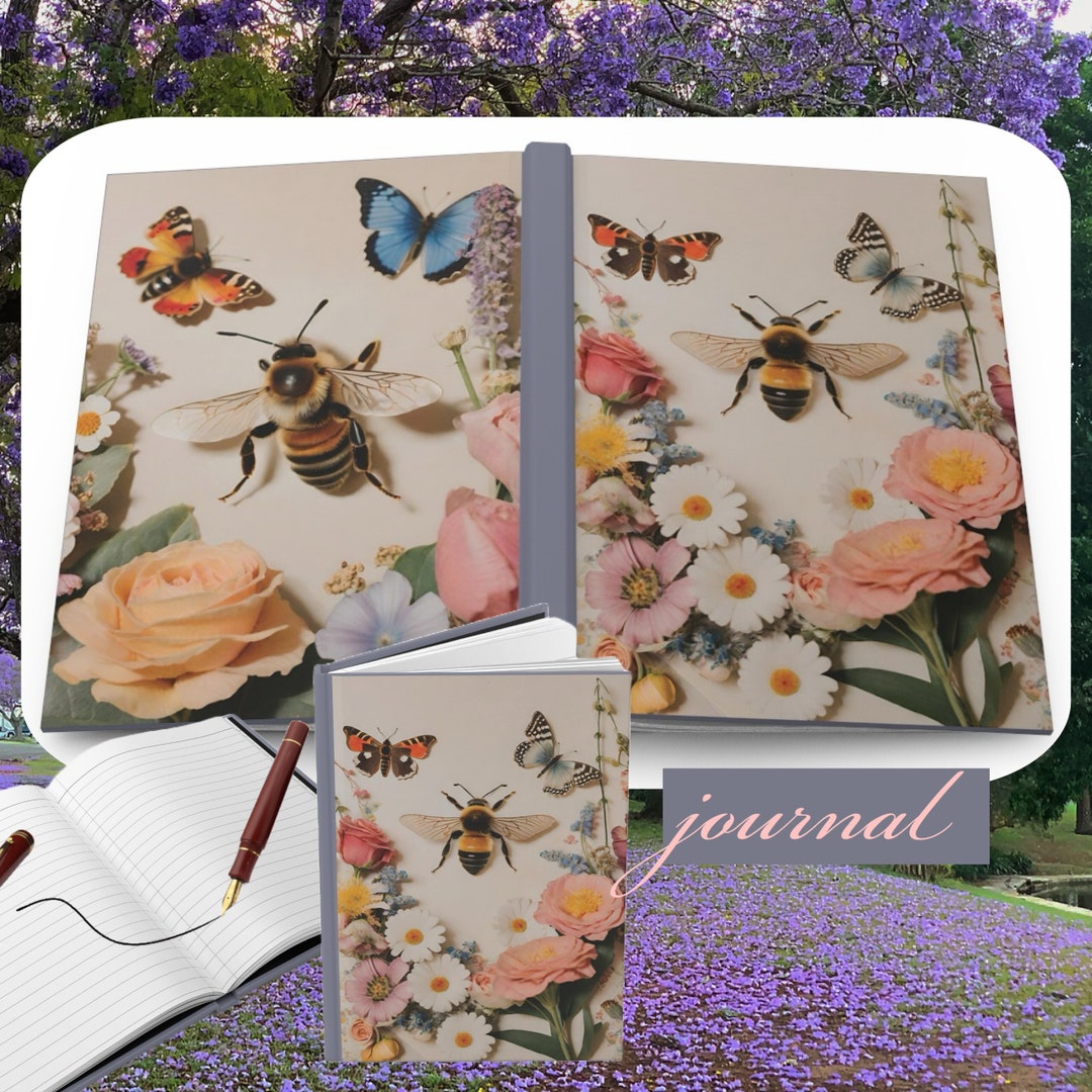 Bees Butterflies & Flowers Elegant Earthy Hardcover Journal Cottagecore ...