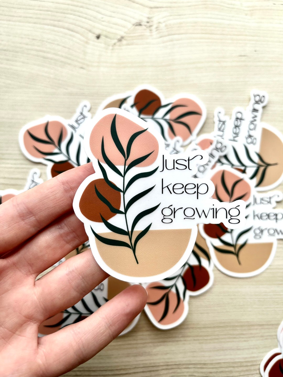 Just Keep Growing Clear Sticker Neutral Tones Boho Sticker Ethereal ...