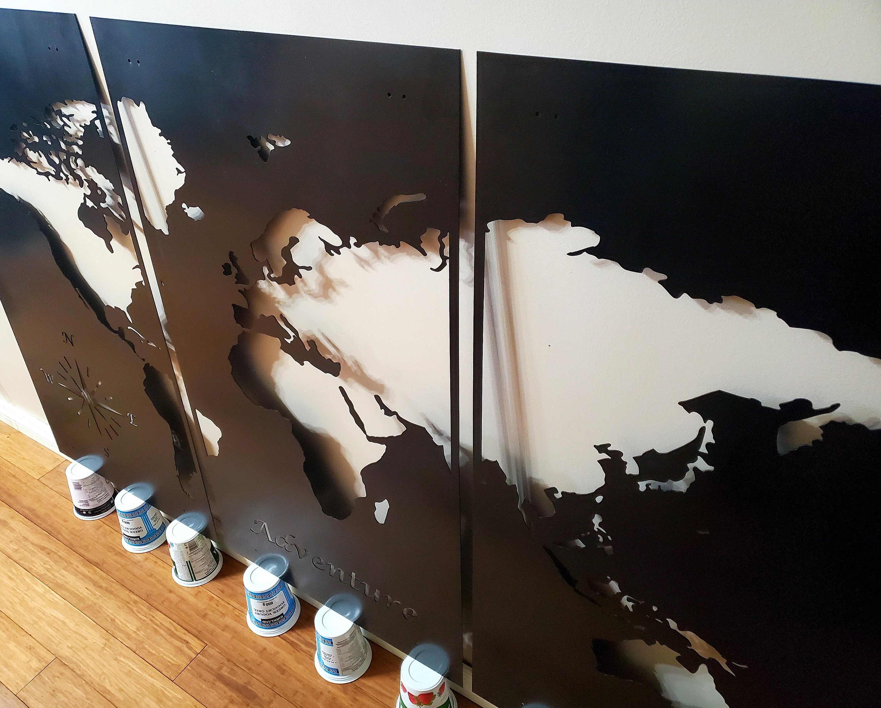 3 Panel World Map Steel Art Metal Art Wall Art - Etsy Canada