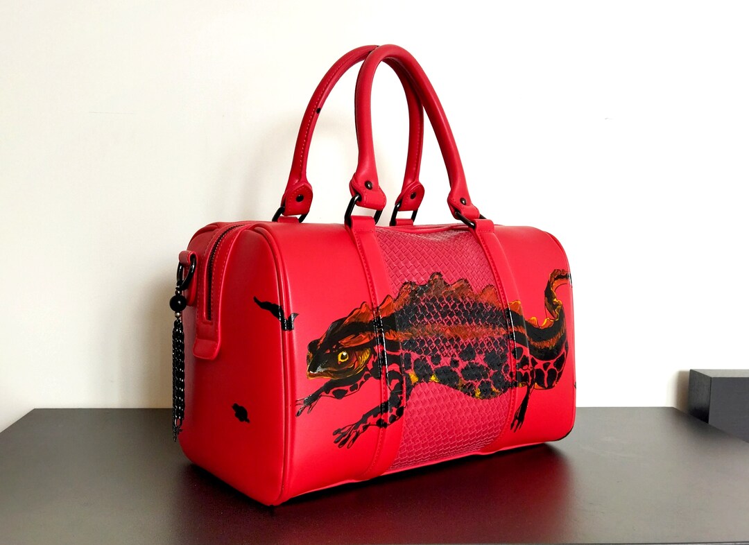 Bright Red Hand Bag Weekend "triton", Hand-painted and Decorated With ...
