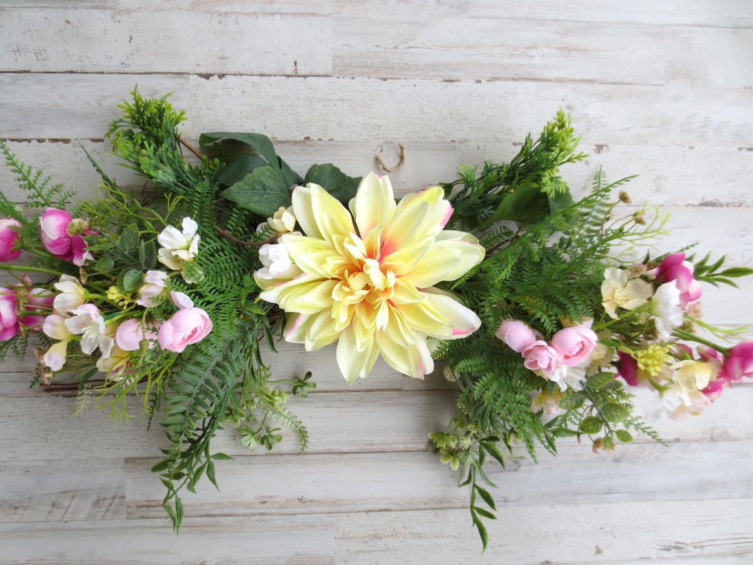 Pink and Yellow Swag for Wall, Above Headboard Swag, Dahlia Swag ...