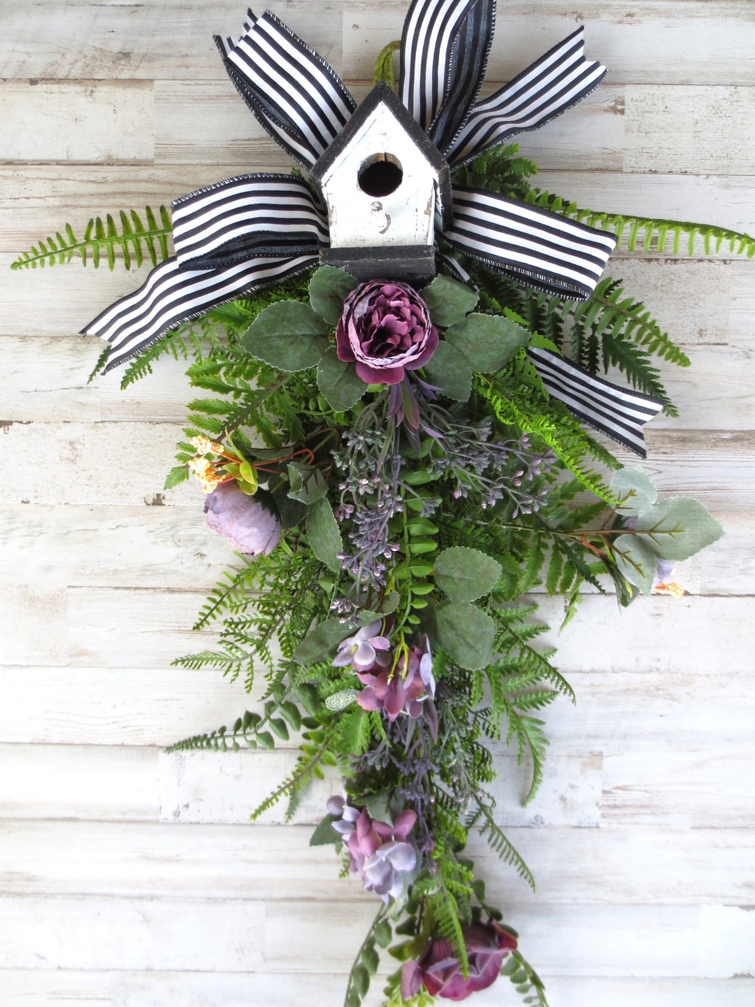 Birdhouse Purple Swag, Above Door Fern Swag, Country/farmhouse Greenery ...