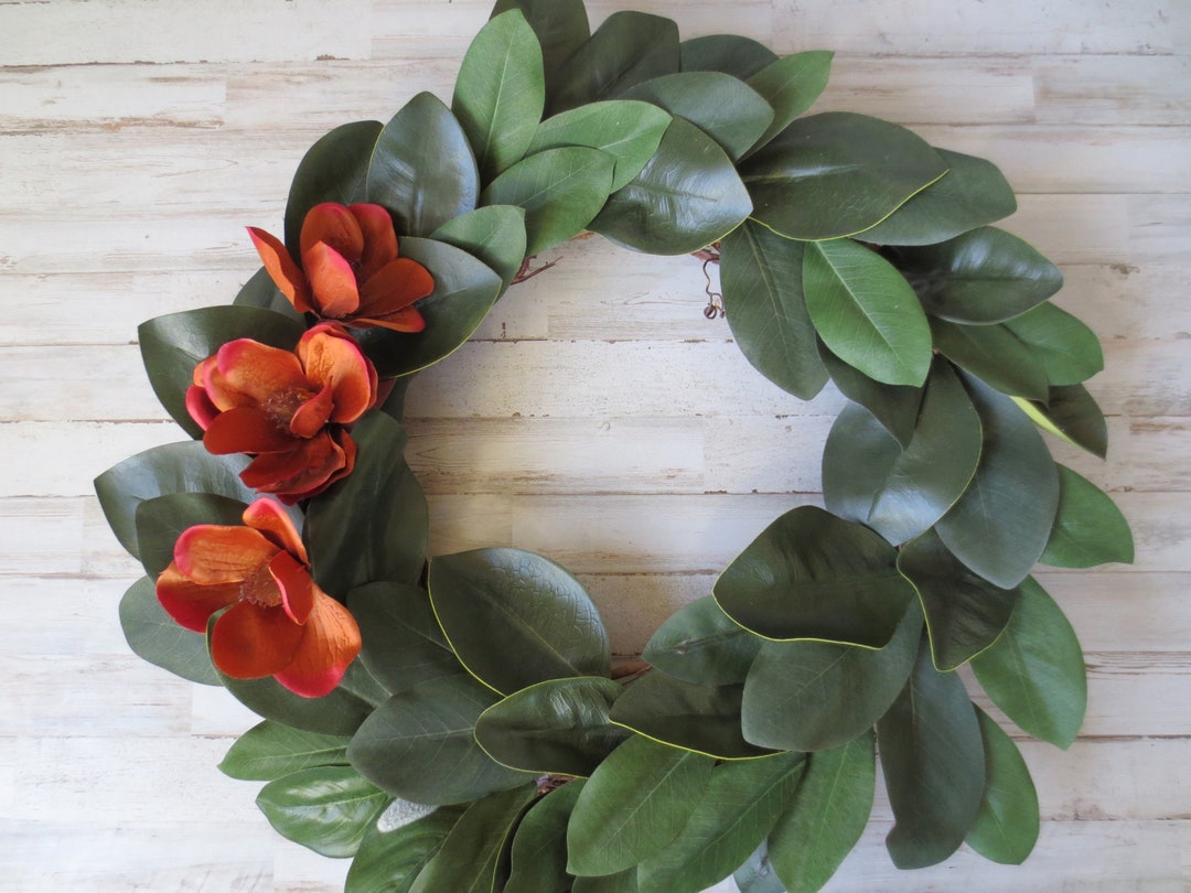 Burnt Orange Magnolia Wreath, Year-round Wreath, Magnolia Wreath, Fixer ...