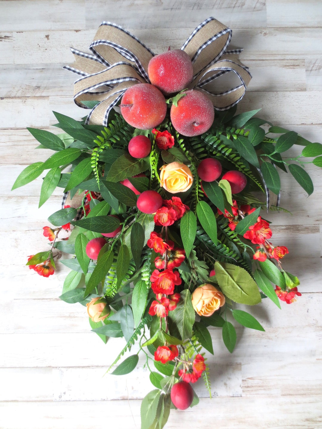 Red Apple Swag for Spring and Summer, Yellow Rose Swag, Greenery Year ...