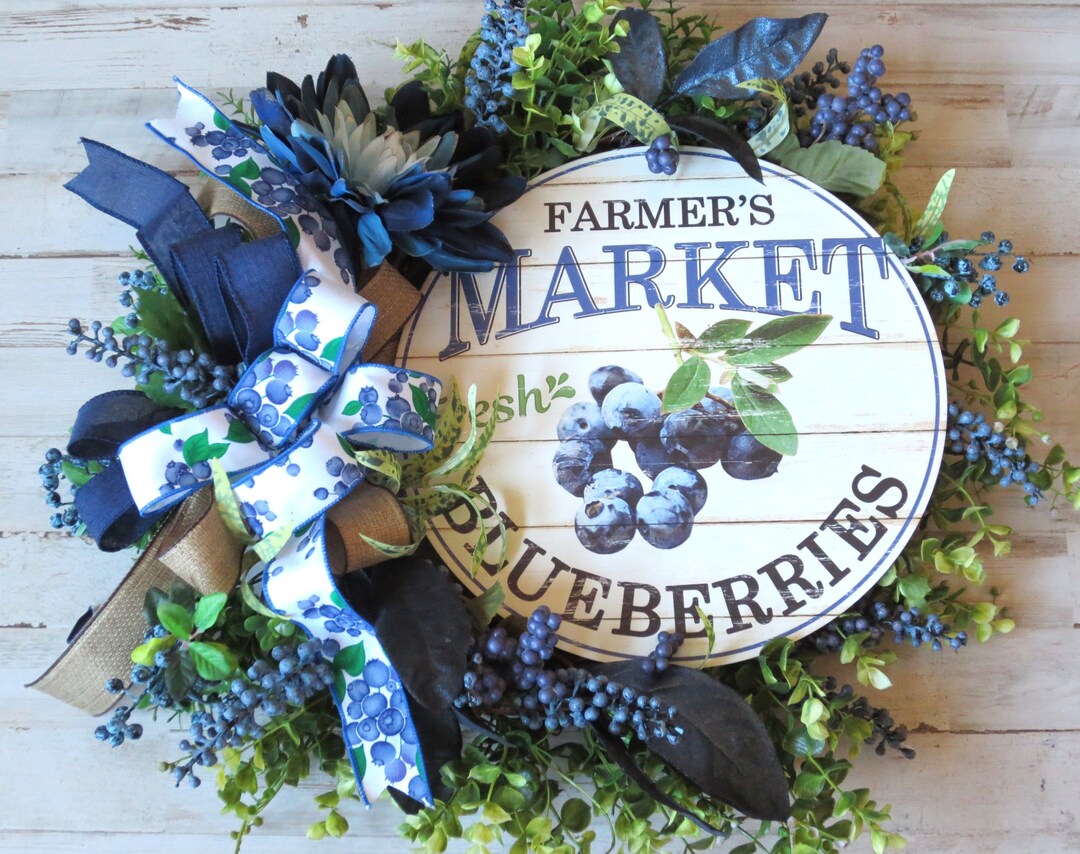 Blueberry Everyday Wreath for Front Door Blueberry Metal Sign - Etsy