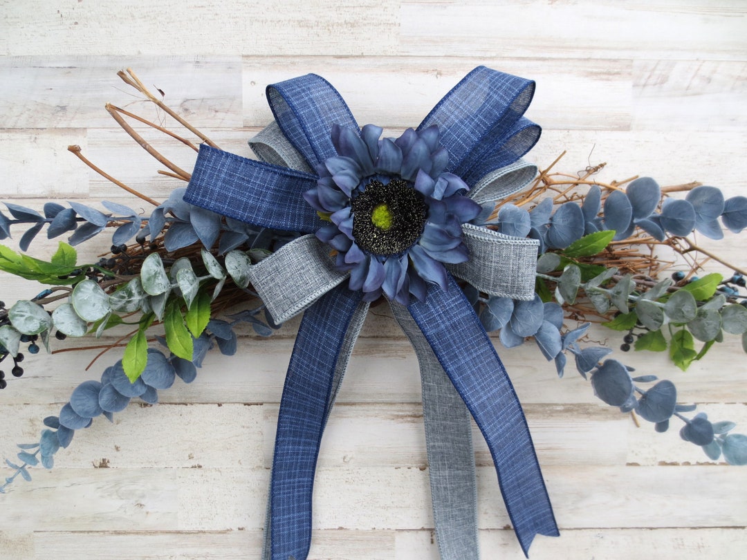 Denim Blue Swag Wall Decor, Kitchen Teardrop With Eucalyptus, Blue and ...