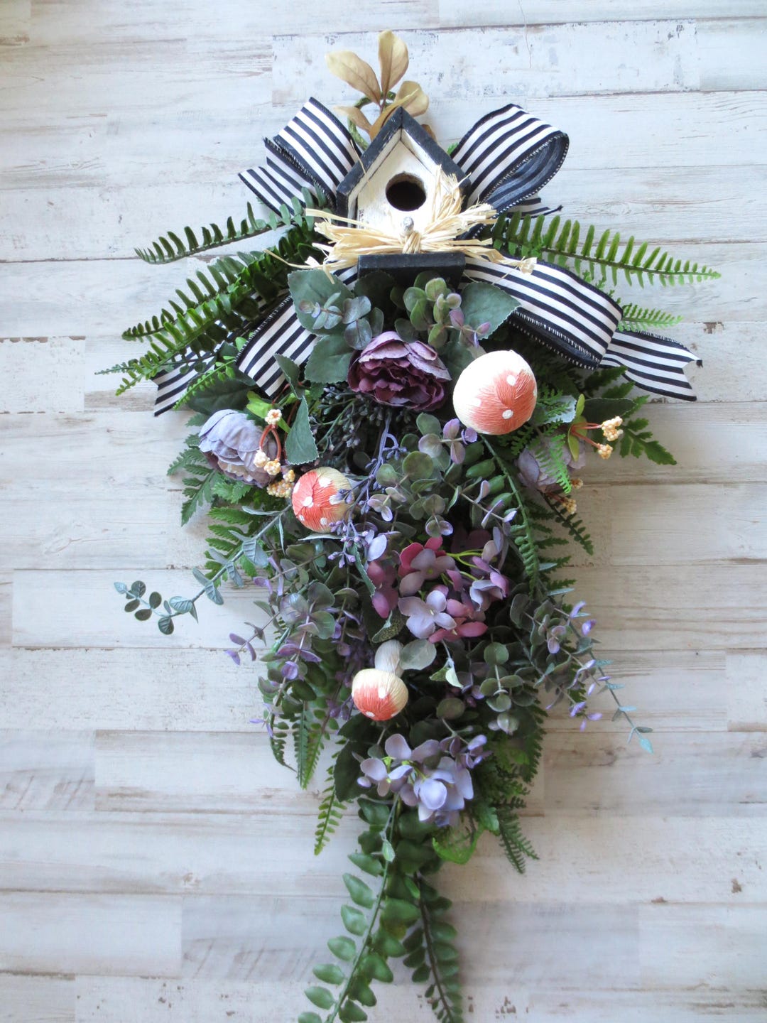Birdhouse Swag, Spring/summer Purple Swag, Floral and Mushroom Swag ...