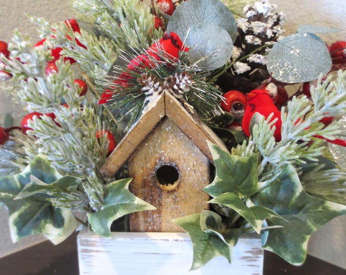 Red Cardinal Table Arrangement, Winter and Christmas Pine Centerpiece ...