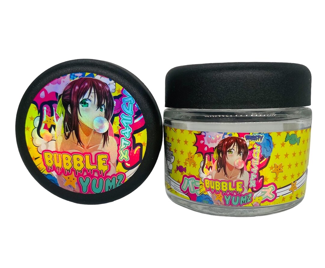 Bubble Yum 2 OZ Glass Jar With Sticker Label Holographic Packaging ...