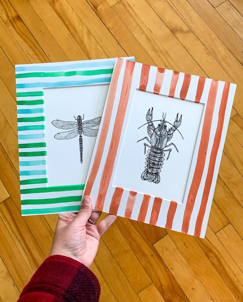Lobster Print, Nature Drawing, Crayfish Prints, Matted Artwork, Hand ...