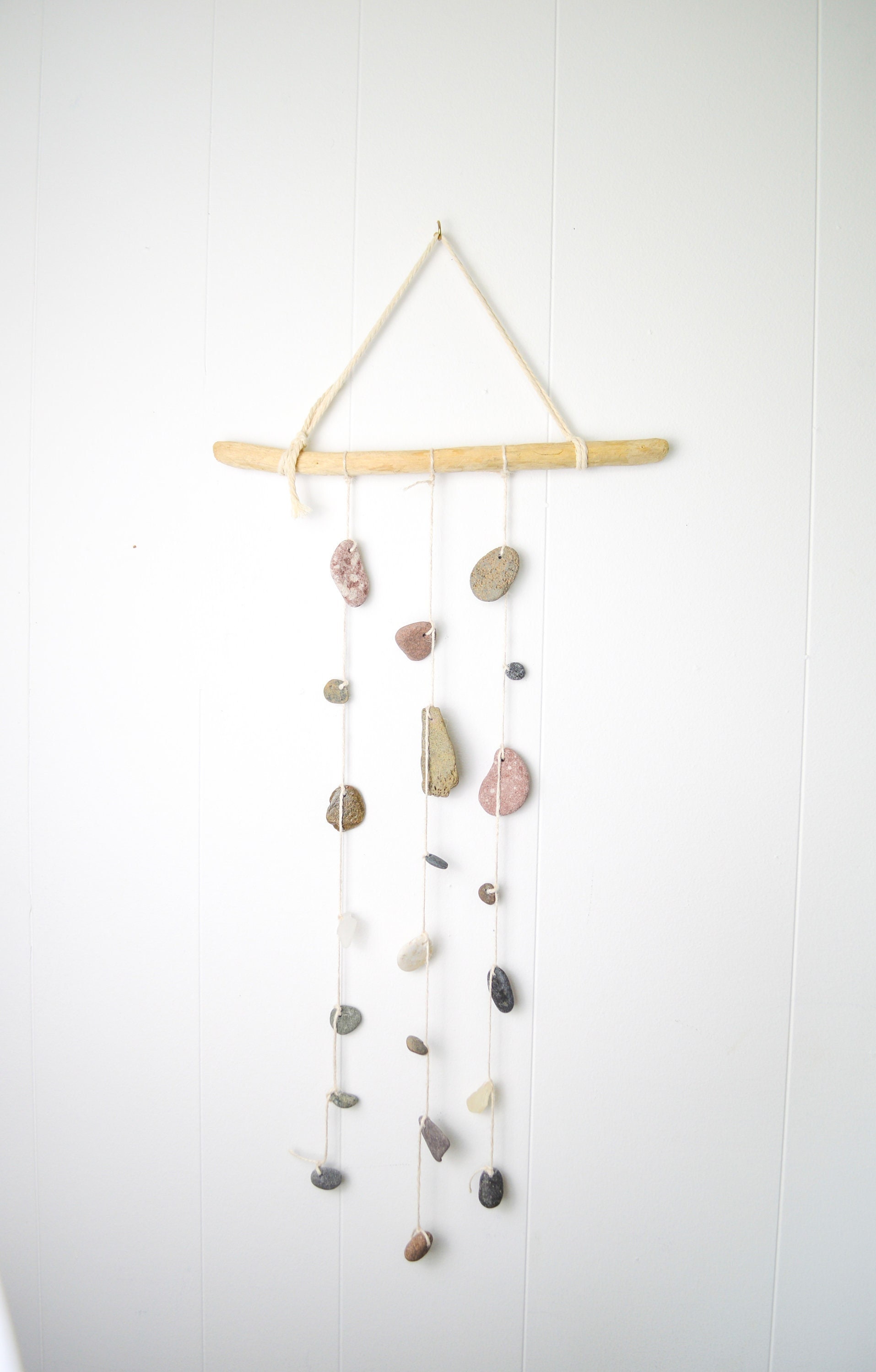 Rock Wall Hanging, Lake House Wall Art, Driftwood and Sea Glass, Rustic ...