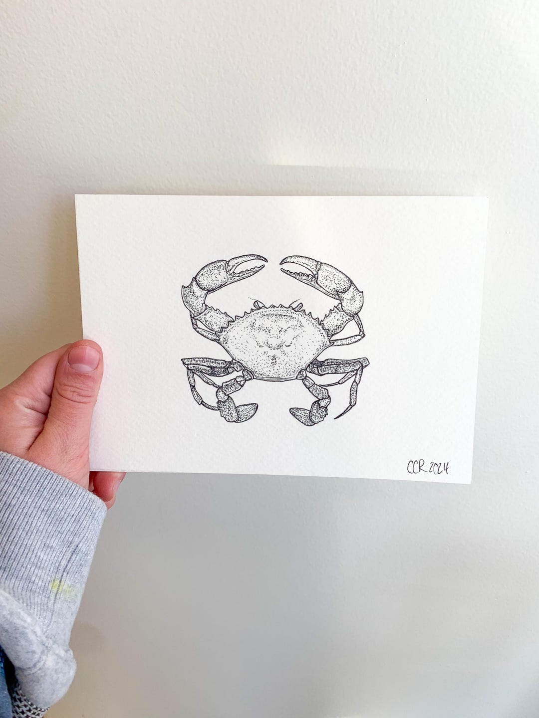 Crab Ink Drawing, Original Ink Illustration, Beachy Living Room Wall ...