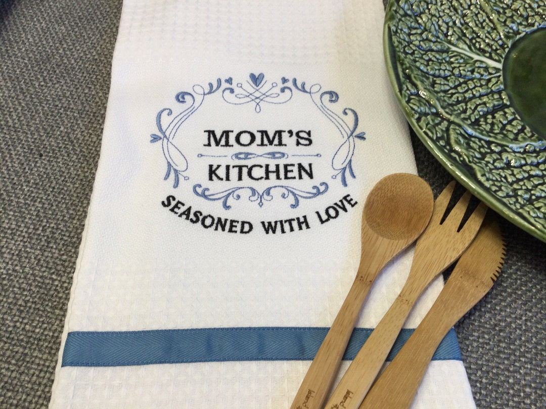 Personalized Embroidered Kitchen Towel: Mom's Kitchen, Custom Name - Etsy