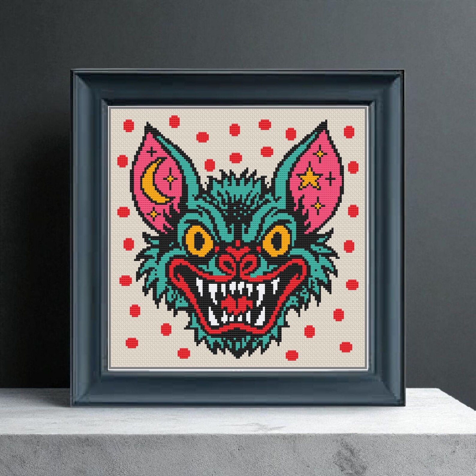 Lowbrow Bat Cross Stitch Pattern PDF | Punk Tattoo Style Halloween ...