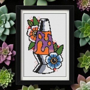 Lava Lamp Cross Stitch Pattern - Tattoo Cross Stitch PDF - 70s Flower ...