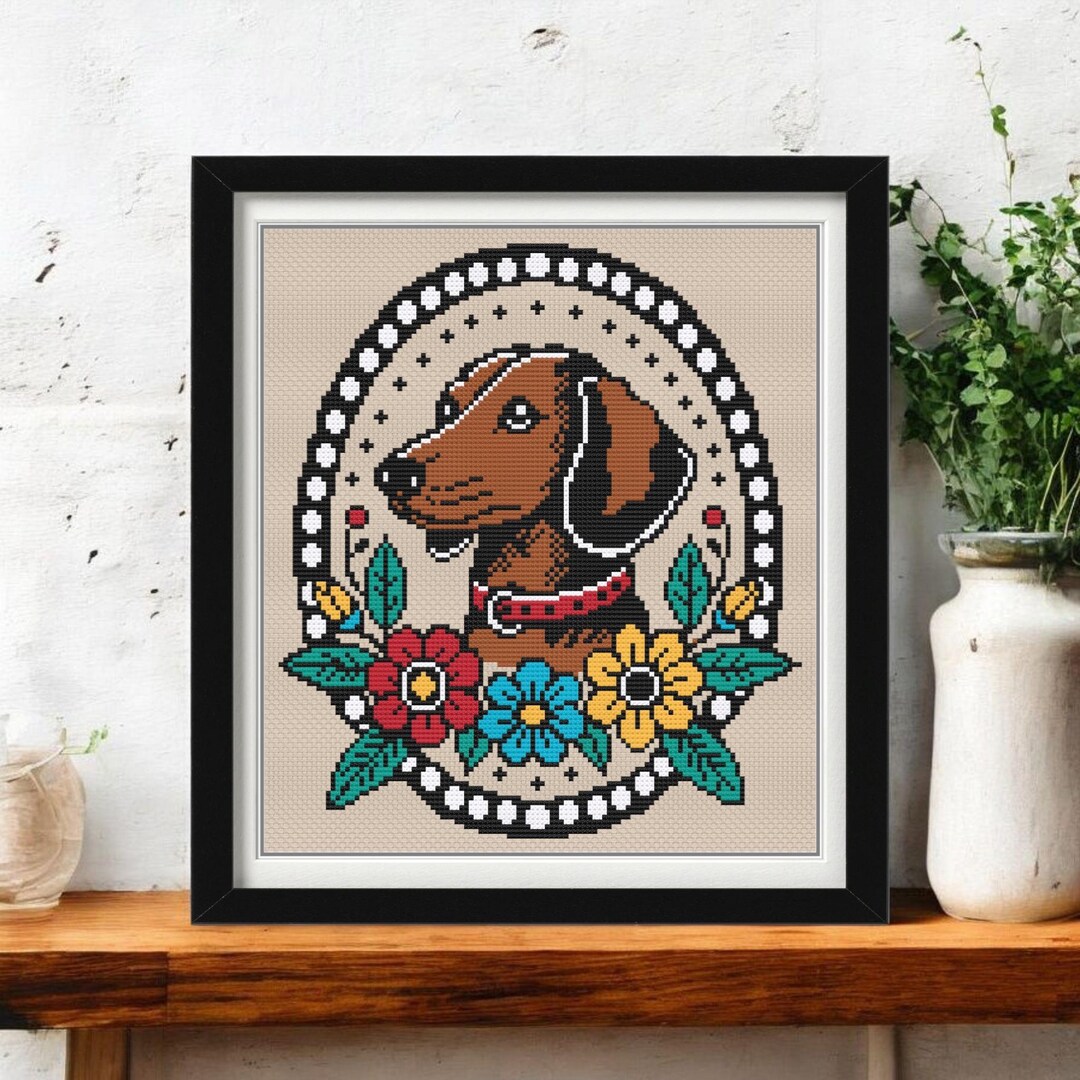 Dachshund Tattoo Cross Stitch Pattern PDF – Funny Wiener Dog Embroidery ...