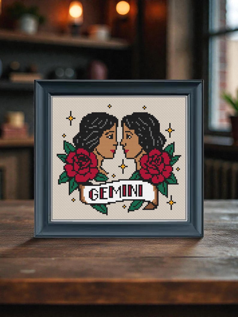 Gemini Cross Stitch Pattern PDF | Zodiac Twins Tattoo Style | Modern ...