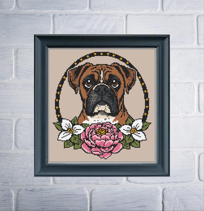 Brown and White Boxer Dog Cross Stitch Pattern PDF – Friendly Dog ...