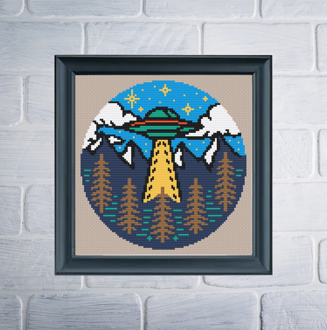 PATTERN UFO Mountains Cross Stitch Pattern - Alien Cross Stitch Pattern ...