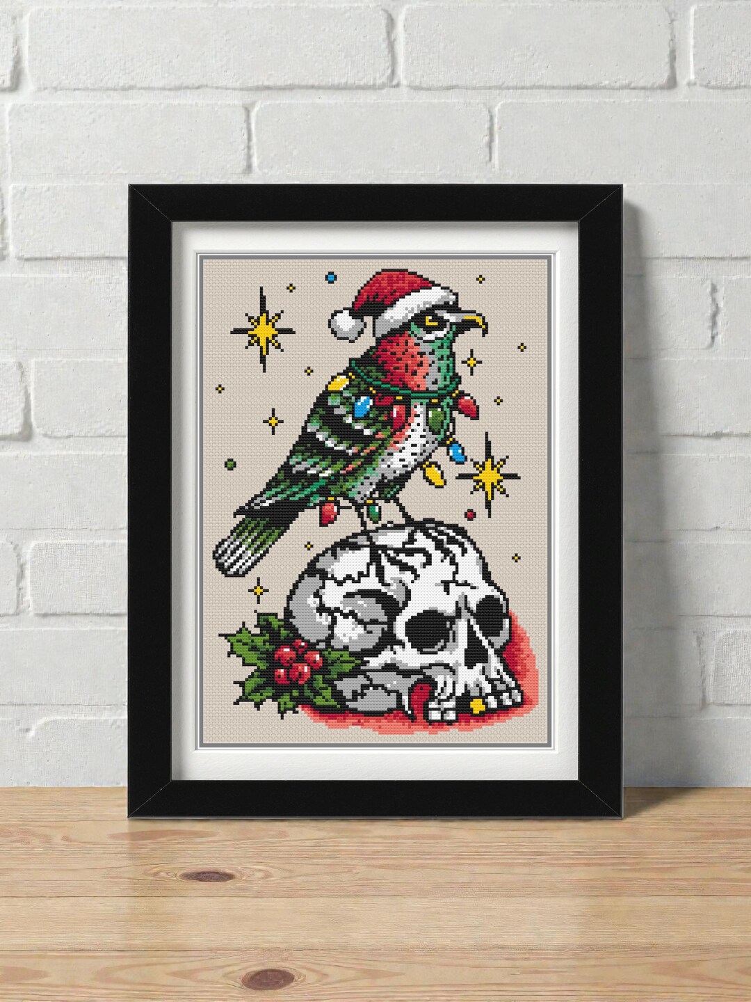 Christmas Hawk Cross Stitch Pattern PDF | Gothic Holiday Tattoo Style ...