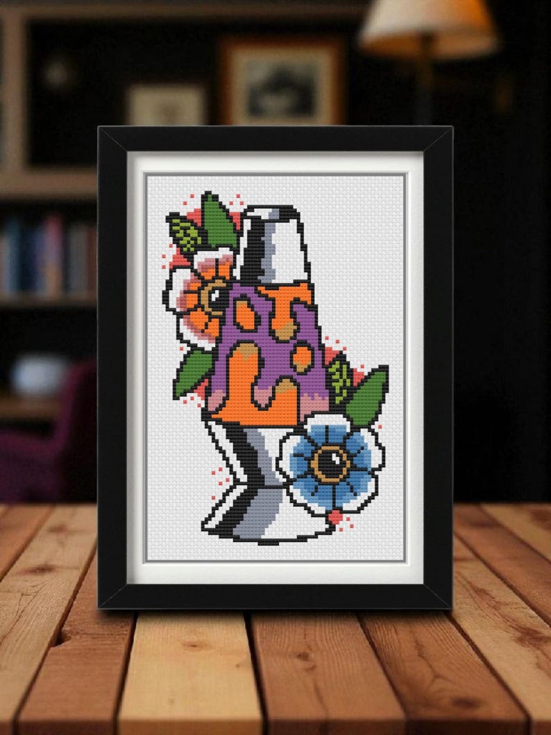 Lava Lamp Cross Stitch Pattern - Tattoo Cross Stitch PDF - 70s Flower ...