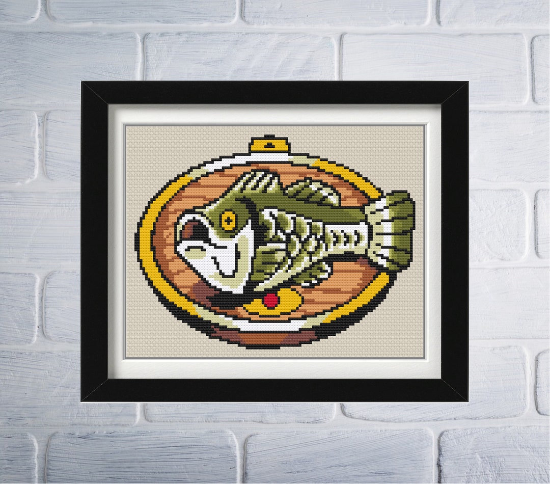 PATTERN Funny Bass Cross Stitch Pattern - Fishing Cross Stitch Pattern ...