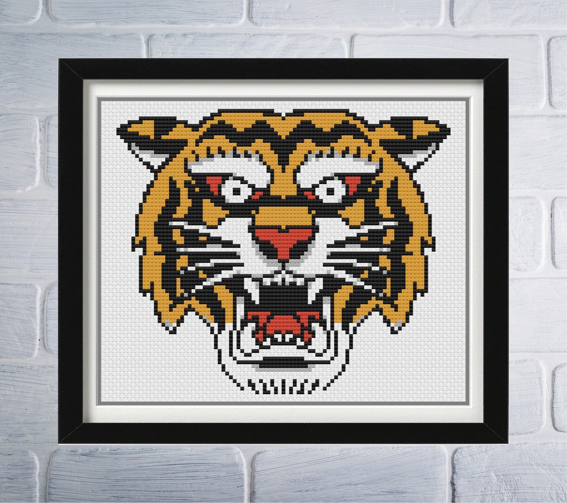 PATTERN Tattoo Tiger Cross Stitch Pattern Modern Cross - Etsy
