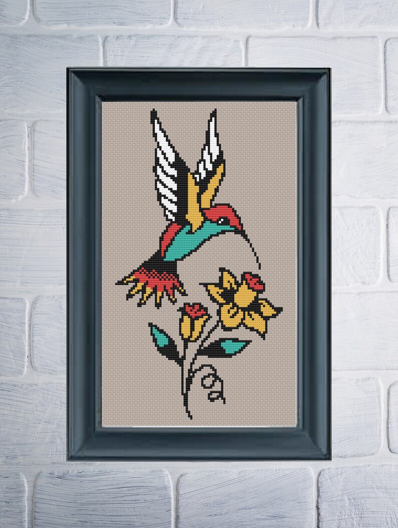 Hummingbird Cross Stitch Pattern PDF – Tattoo-inspired Bird Embroidery ...