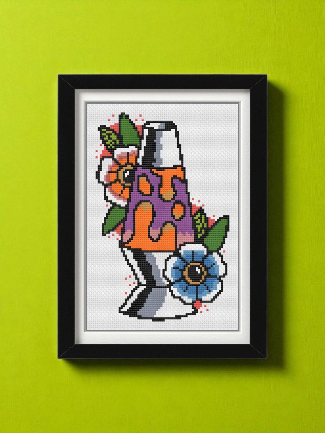 Lava Lamp Cross Stitch Pattern - Tattoo Cross Stitch PDF - 70s Flower ...