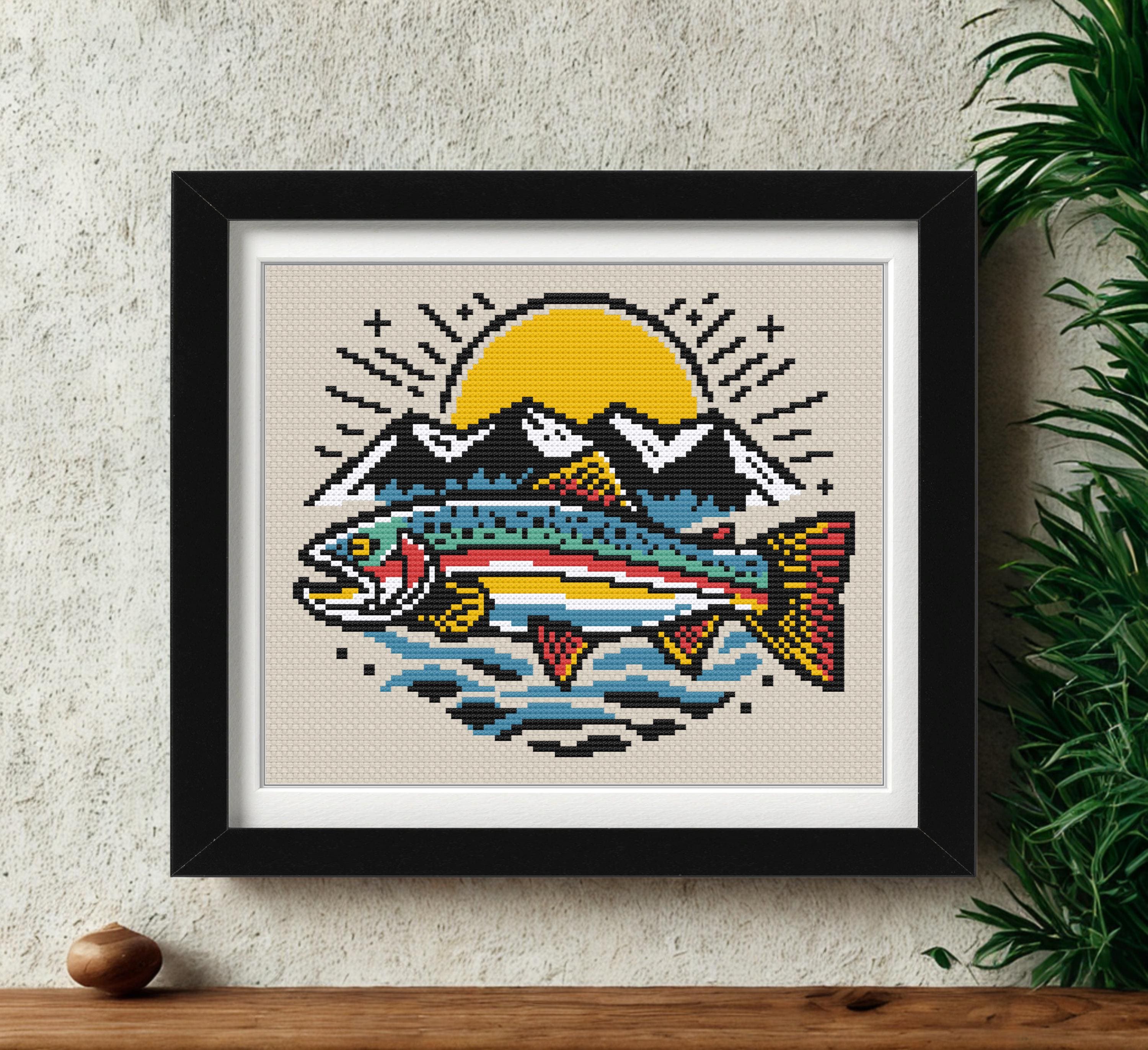 Rainbow Trout Cross Stitch Pattern PDF | Mountain Fishing Embroidery ...