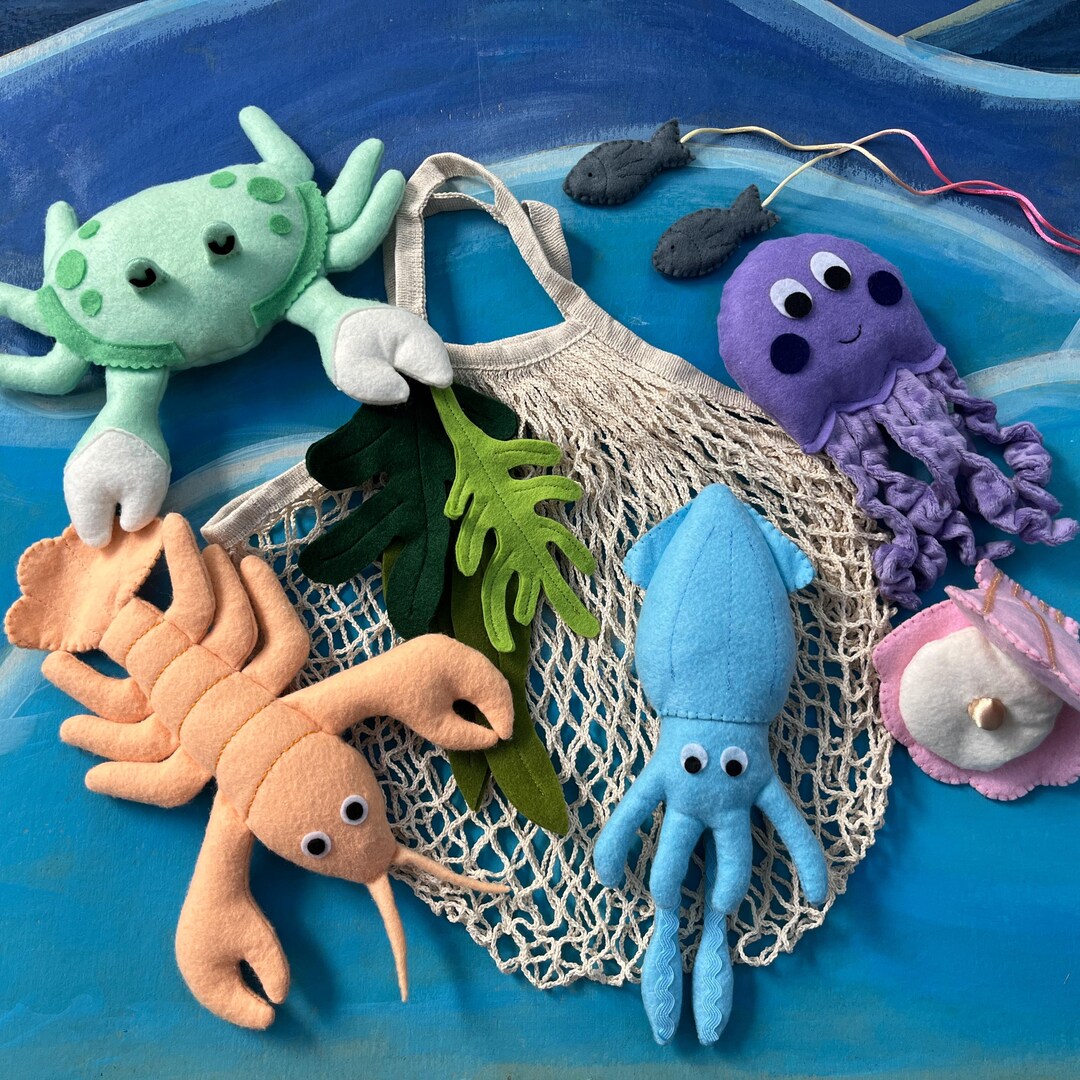 Handmade Felt Fishing Toy Set: Ocean Animals, Magnetic Baits - Etsy