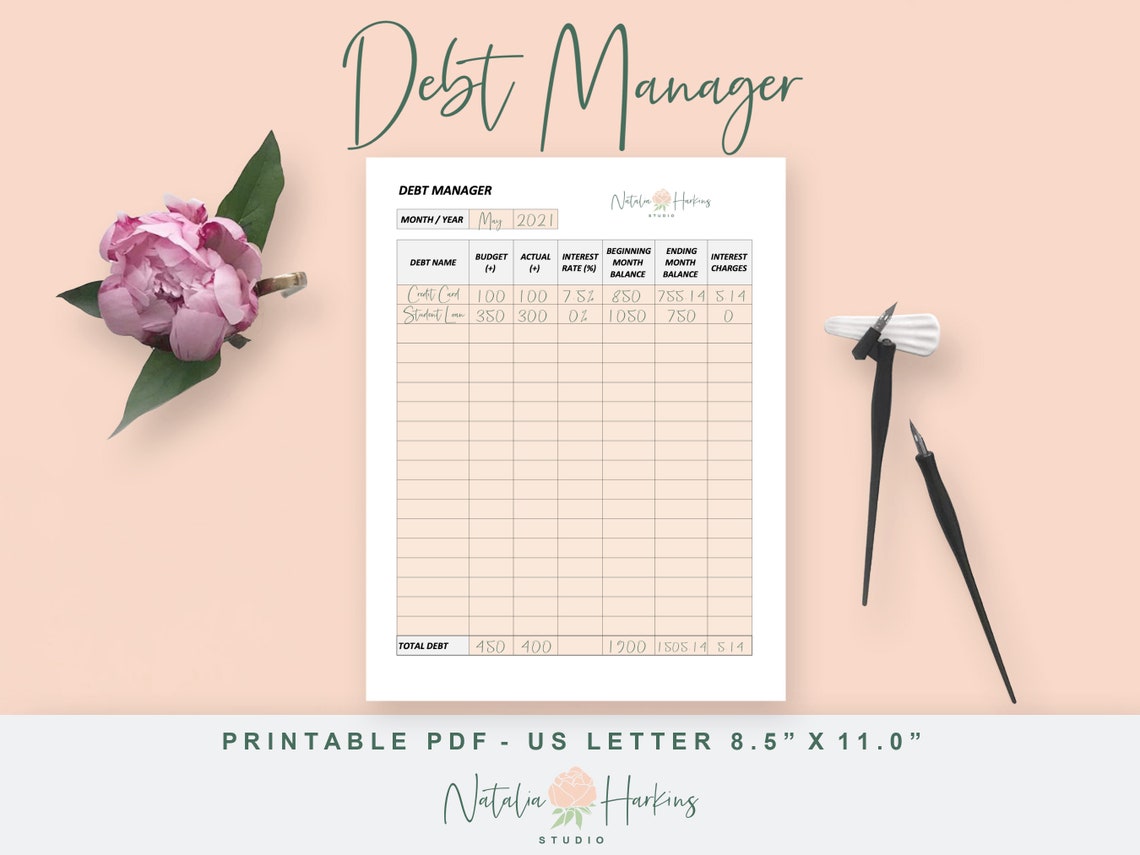 Debt Manager Printable With Instructions That Helps in Becoming DEBT ...