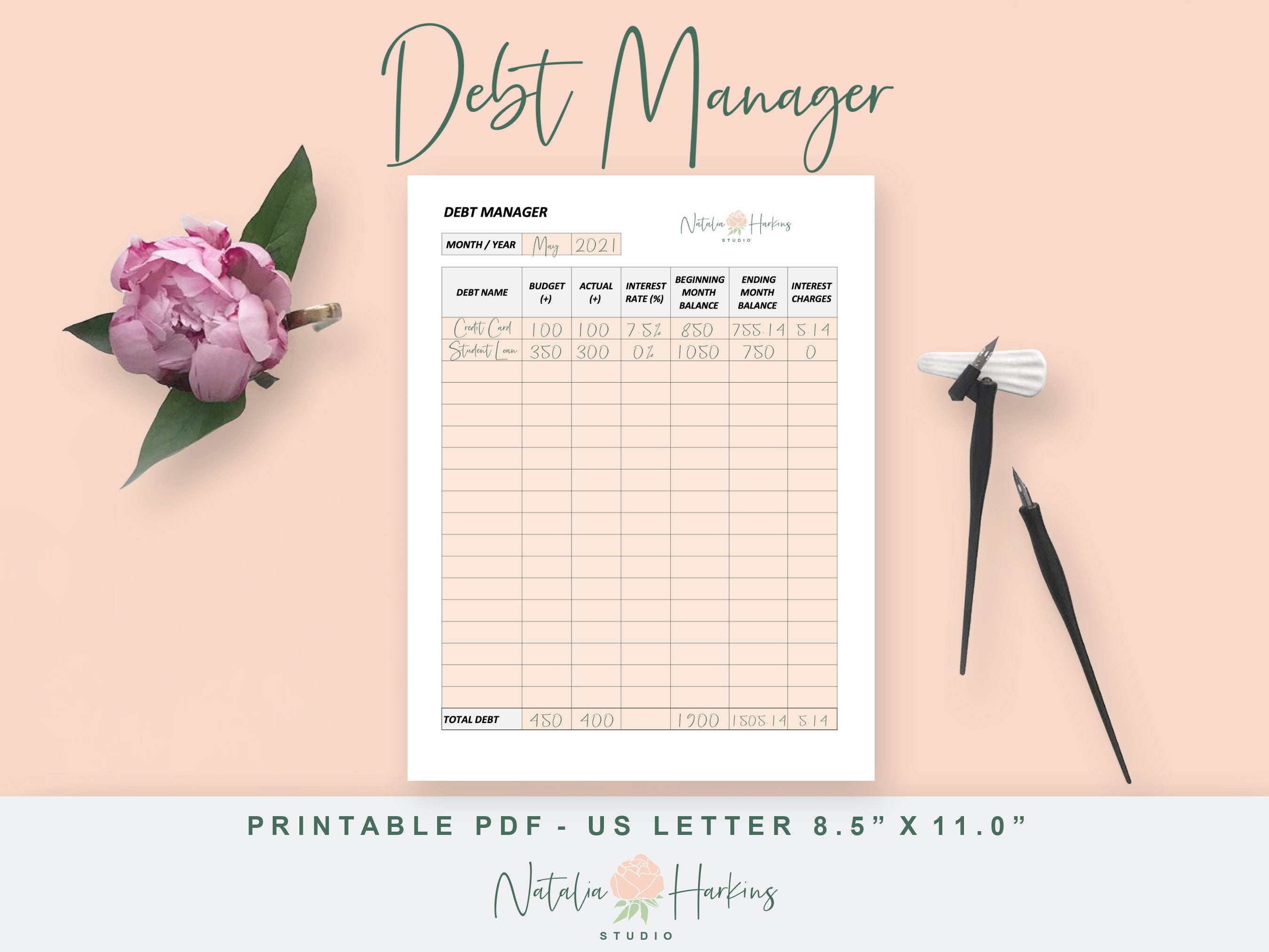 Debt Manager Printable With Instructions That Helps in Becoming DEBT ...
