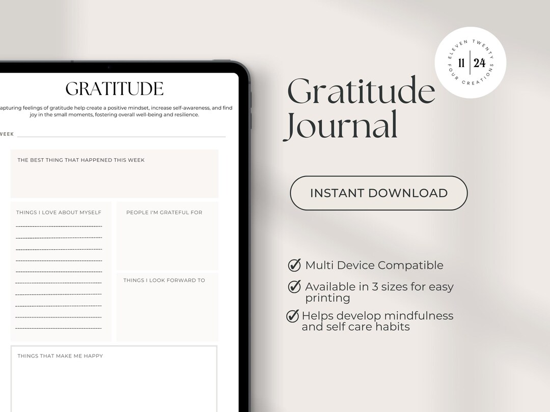 Minimalist Gratitude Tracker Printable Daily Reflection Journal ...