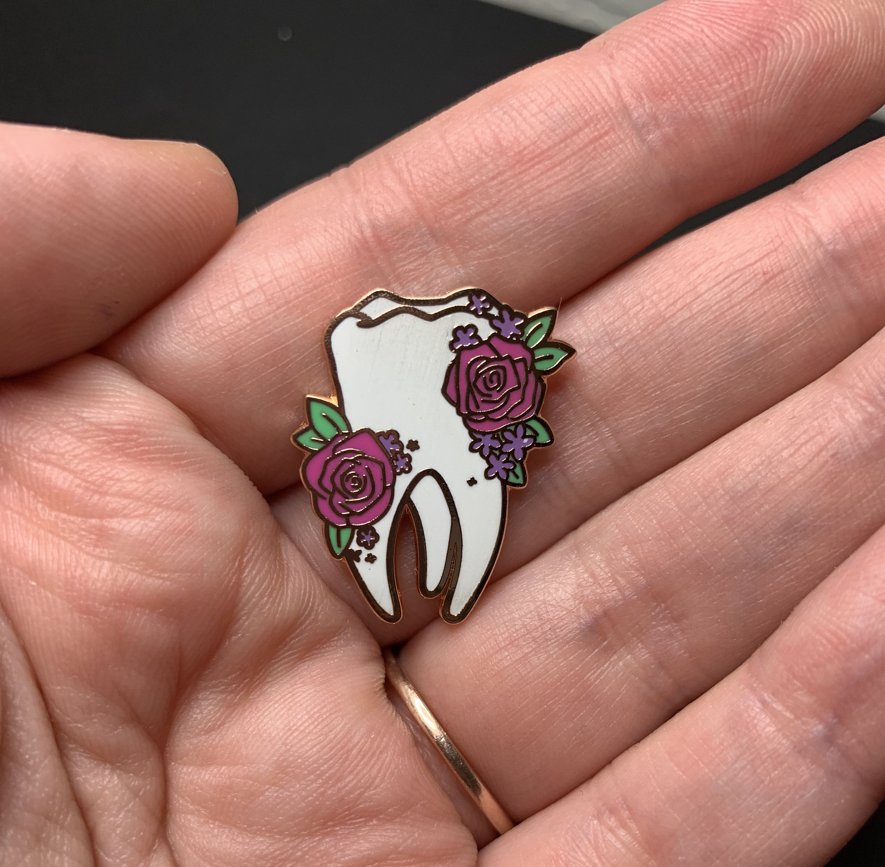 Tooth With Roses Pin - Etsy