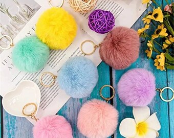 Fluffy Ball Keychain - Etsy