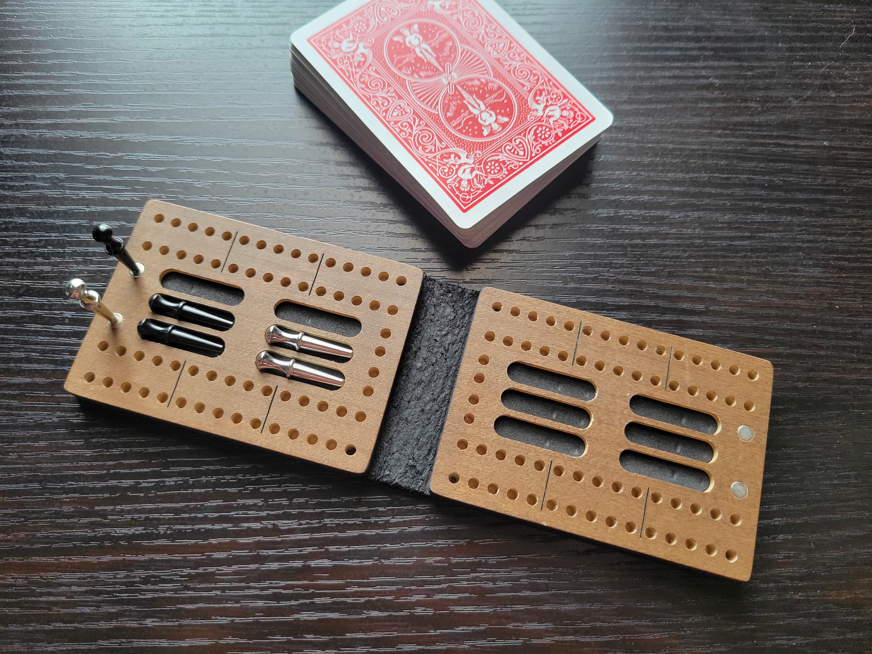 Leather Wrapped Wood Travel Cribbage Board - Father's Day Gift - Mother ...
