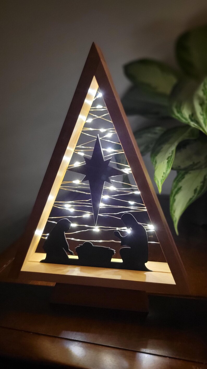 Wood Christmas Tree With Nativity - Etsy