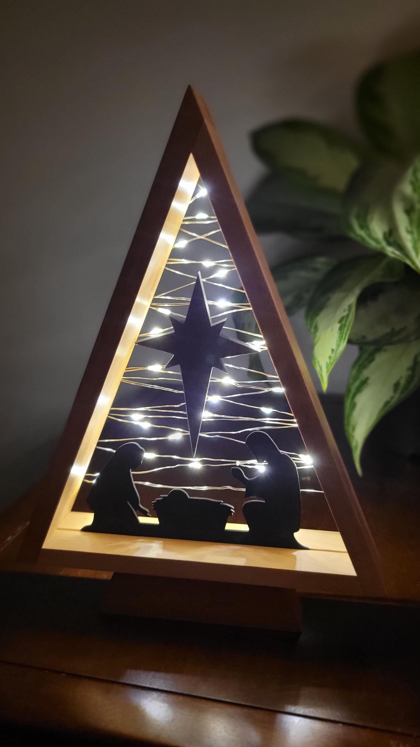 Wood Christmas Tree With Nativity - Etsy