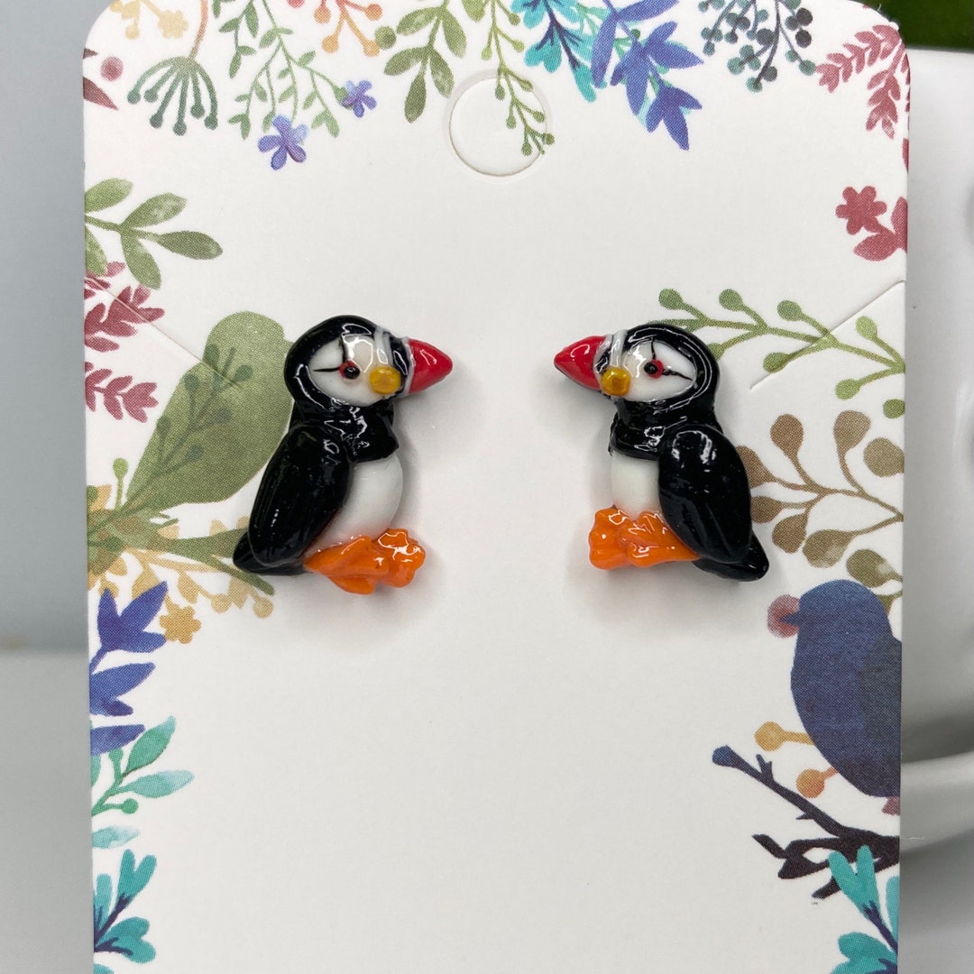 Puffin Stud Earrings, Atlantic Puffins, Polymer Clay Bird Earrings ...