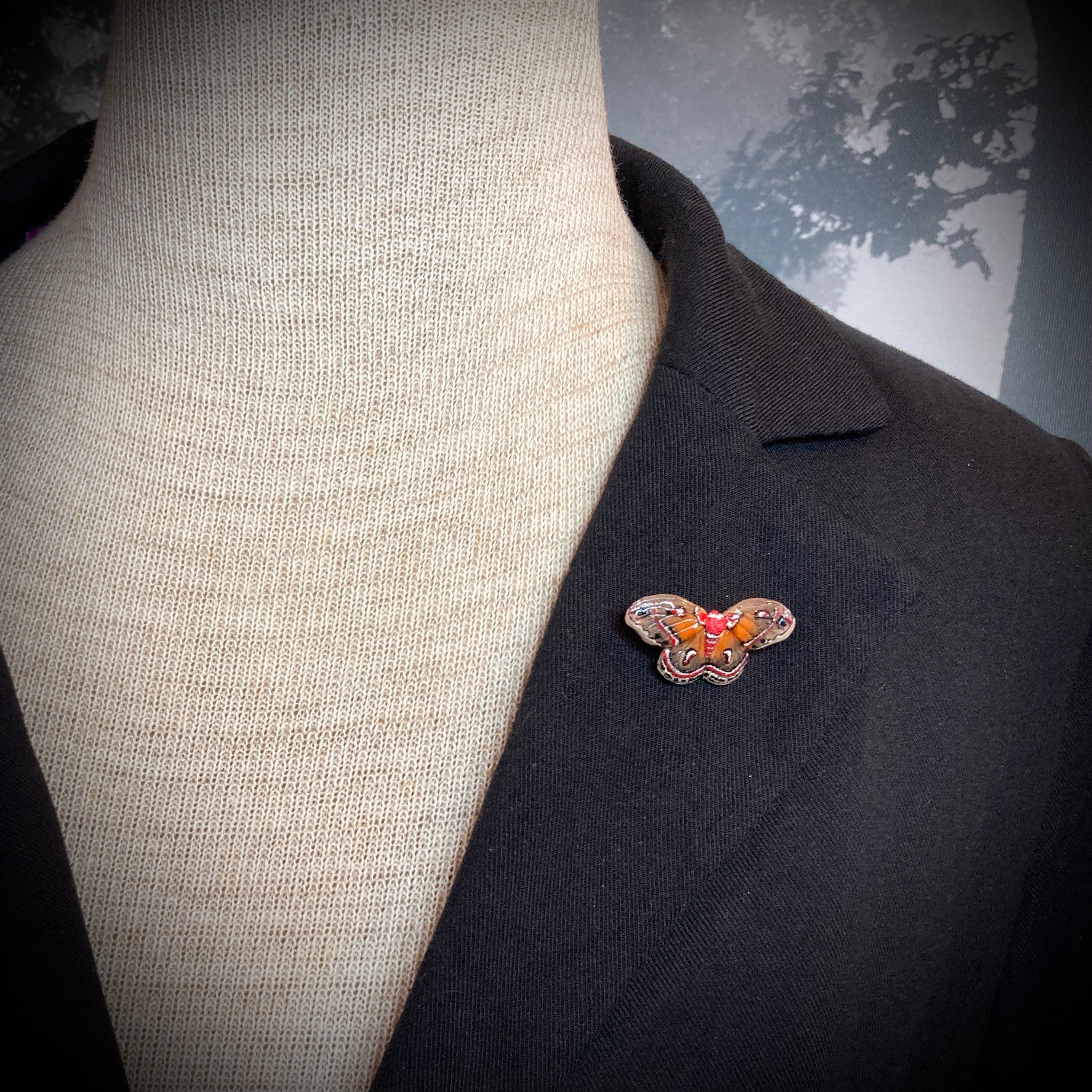 Cecropia Moth Brooch, Moth Lapel Pin, Polymer Clay Pin, Realistic Moth ...