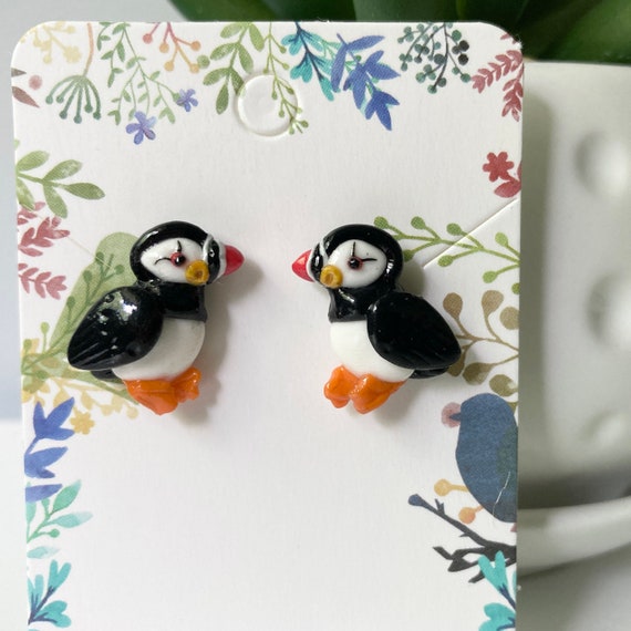 Puffin Stud Earrings Atlantic Puffins Polymer Clay Bird - Etsy