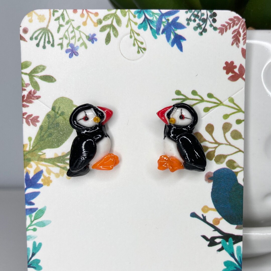 Puffin Stud Earrings Atlantic Puffins Polymer Clay Bird - Etsy