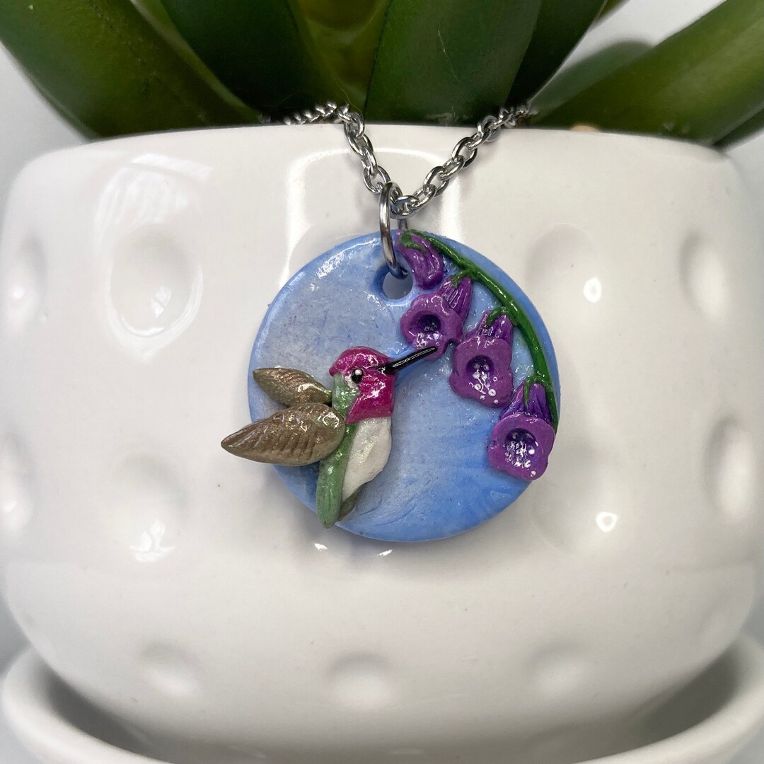 Anna’s Hummingbird Necklace, Hummingbird Pendant, Polymer Clay Bird ...