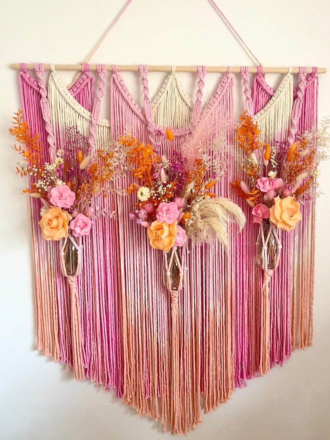 Modern Macrame / Tie Dye Wall Hanging / Dip Dye Wall Hanging / Flower ...