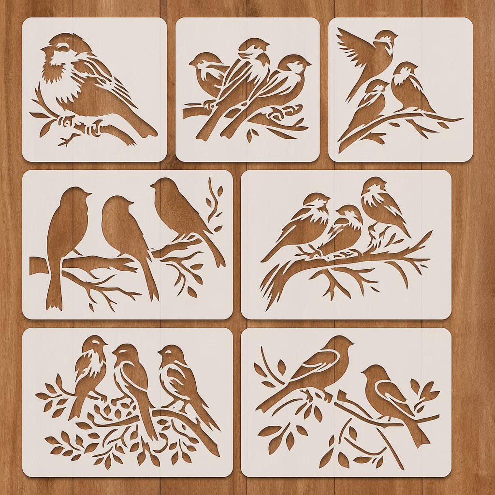 7 Pcs Bird Stencil Set – Reusable DIY Painting Templates for Wood ...