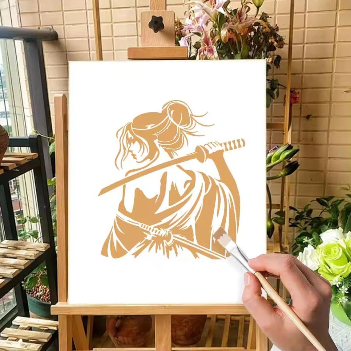 Female Samurai Stencil Template – 11.8" Reusable Stencil for Wall, Wood ...