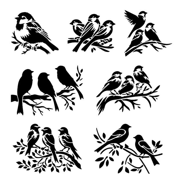 7 Pcs Bird Stencil Set – Reusable DIY Painting Templates for Wood ...