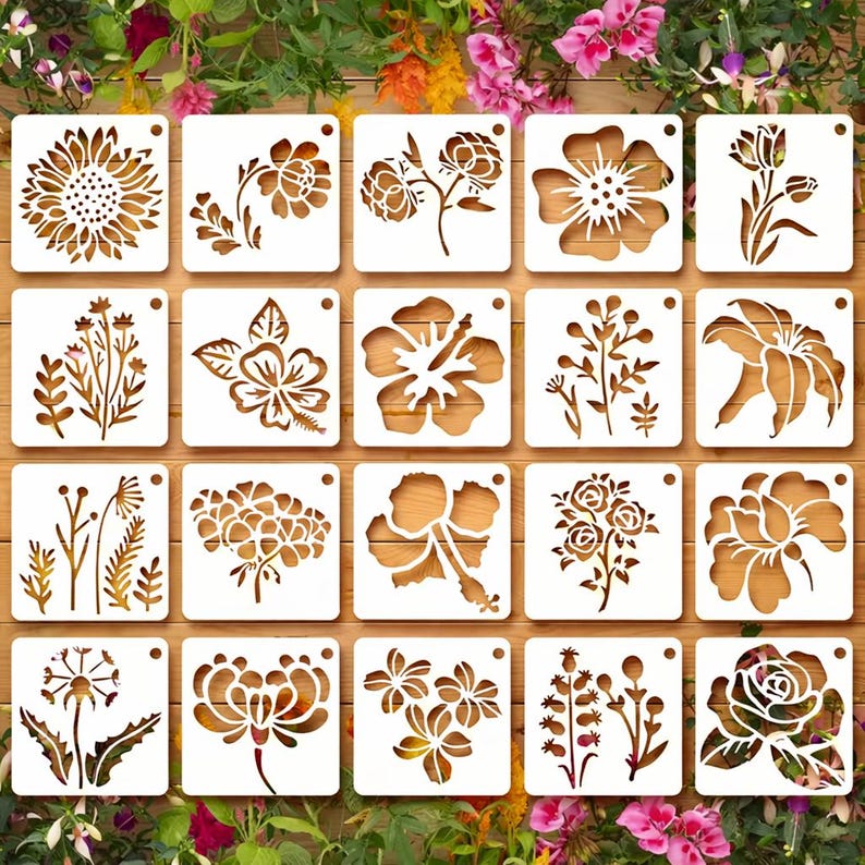20pcs Flower Stencils Set 3 Inch | DIY Craft Layering Stencils for Wall ...