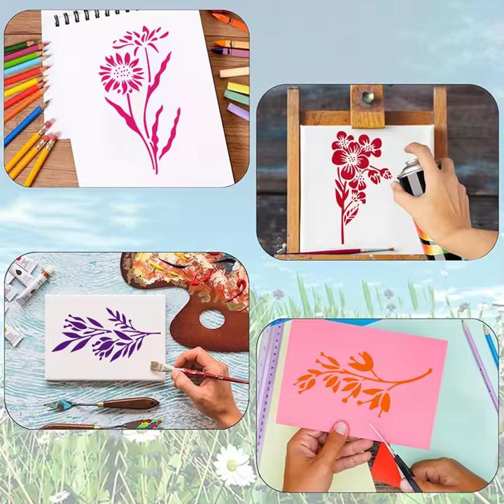 18 Pcs Flower Stencil Set – Reusable Plastic Templates for DIY Painting ...